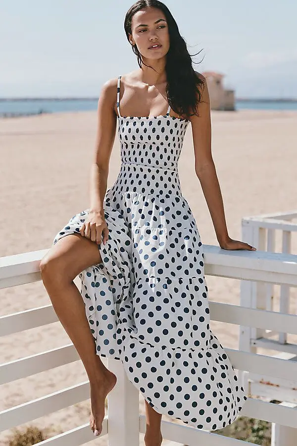 Peixoto Clemente Polka Dot Smocked Maxi Dress - Blue Dot