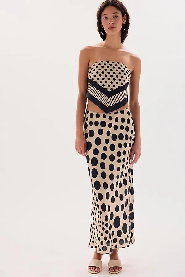 Free People Printed Strapless Skirt Set - Tan Combo