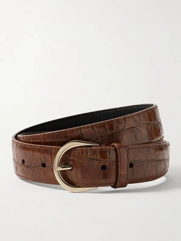 Saint Laurent Croc-effect Leather Belt - Brown