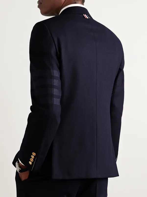 Thom Browne Slim-fit Striped Wool And Cashmere-blend Flannel Suit Jacket - Blue