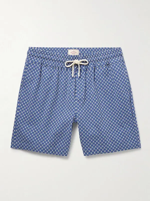 Portuguese Flannel Straight-leg Jacquard Drawstring Shorts - Blue