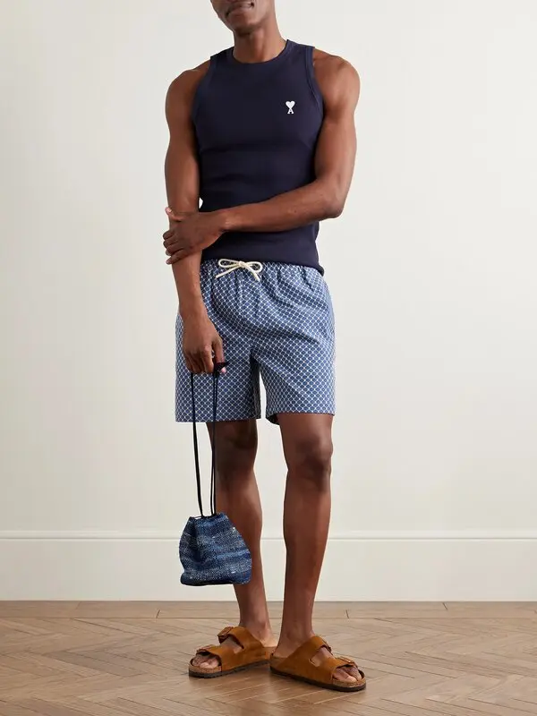 Portuguese Flannel Straight-leg Jacquard Drawstring Shorts