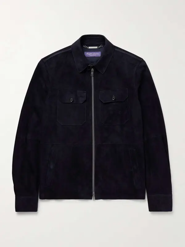 Ralph Lauren Purple Label Suede Bomber Jacket - Navy