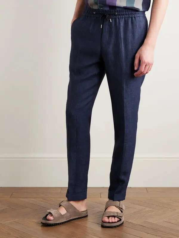 Paul Smith Tapered Linen Drawstring Trousers - Blue