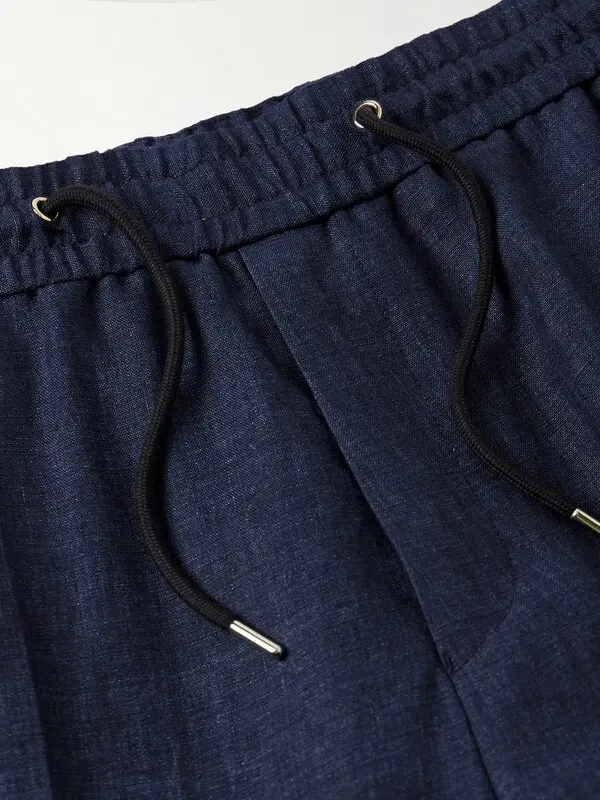 Paul Smith Tapered Linen Drawstring Trousers - Blue