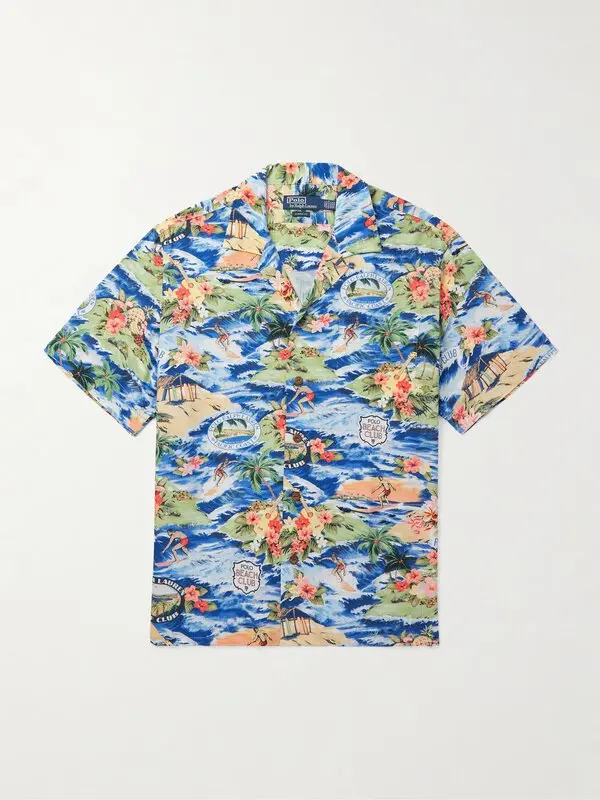 Polo Ralph Lauren Clady Convertible-collar Printed Poplin Shirt - Blue