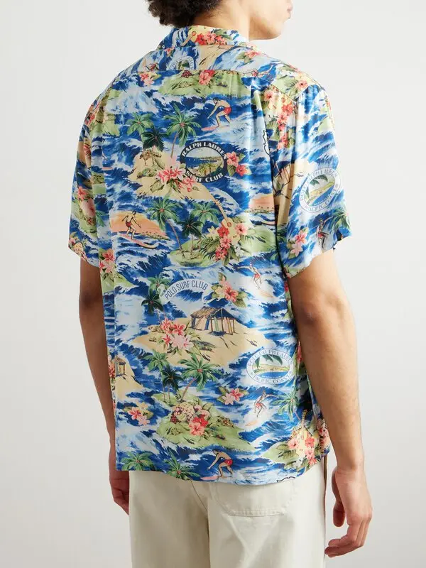 Polo Ralph Lauren Clady Convertible-collar Printed Poplin Shirt - Blue