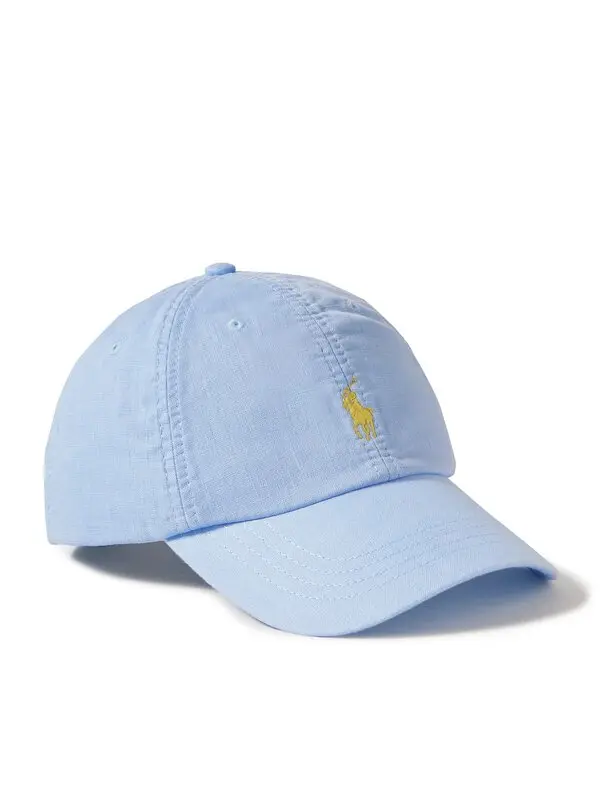 Ralph Lauren Leather-trimmed Logo-embroidered Linen Baseball Cap - Blue
