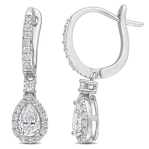 JULIANNA B. Moissanite Teardrop Halo Drop Earrings - Sterling Silver
