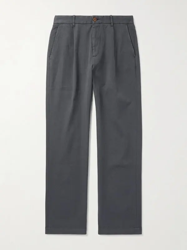 Mr P. Edward Straight-leg Pleated Cavalry Twill Trousers - Gray