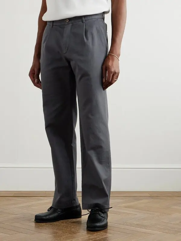 Mr P. Edward Straight-leg Pleated Cavalry Twill Trousers - Gray