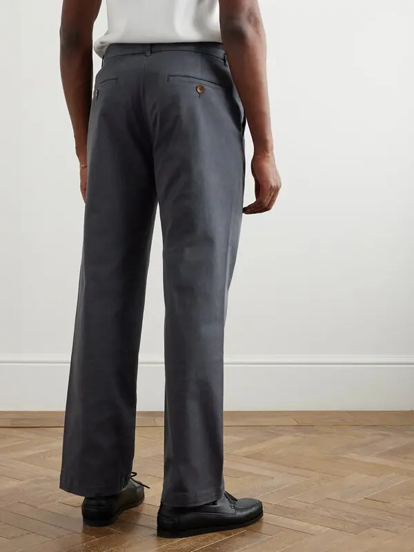 Mr P. Edward Straight-leg Pleated Cavalry Twill Trousers - Gray