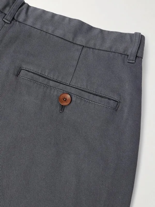 Mr P. Edward Straight-leg Pleated Cavalry Twill Trousers - Gray