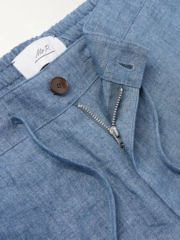 Mr P. Straight-leg Linen-chambray Drawstring Shorts