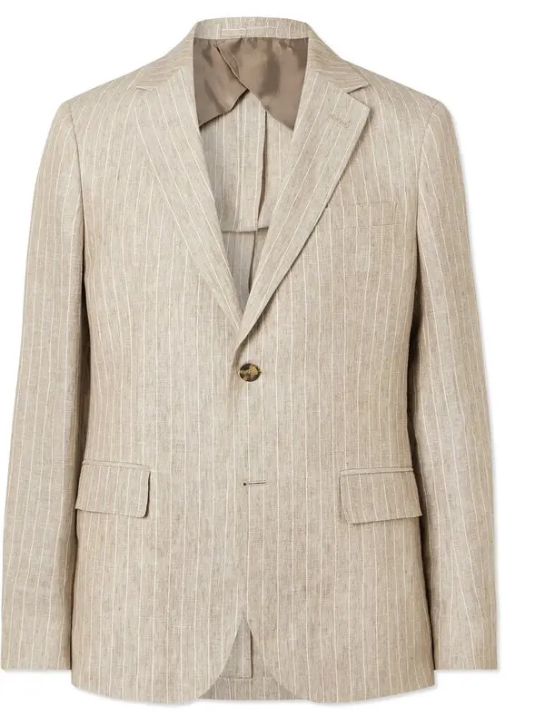Mr P. Striped Linen Suit Jacket - Neutrals