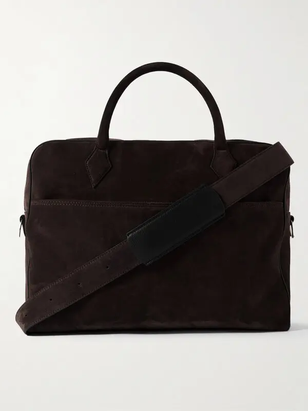 METIER Closer All Day Full-grain Leather-trimmed Suede Briefcase - Brown