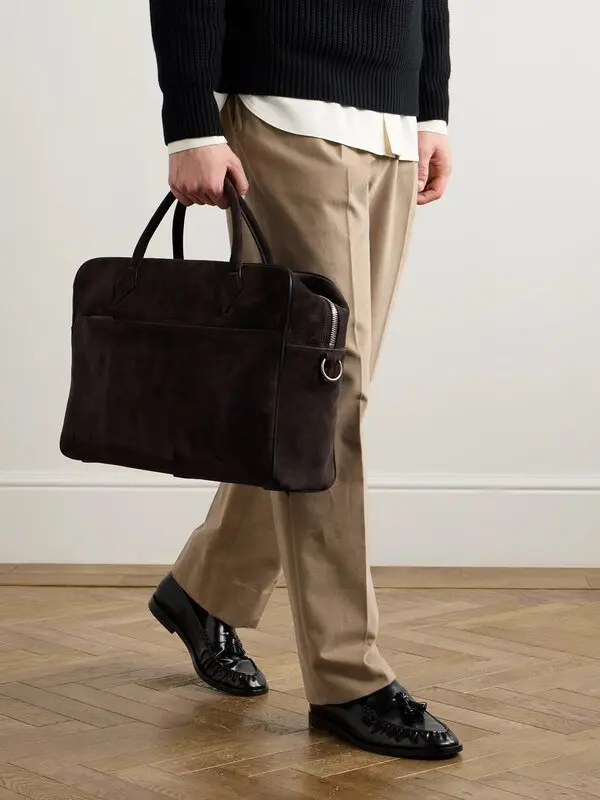 METIER Closer All Day Full-grain Leather-trimmed Suede Briefcase