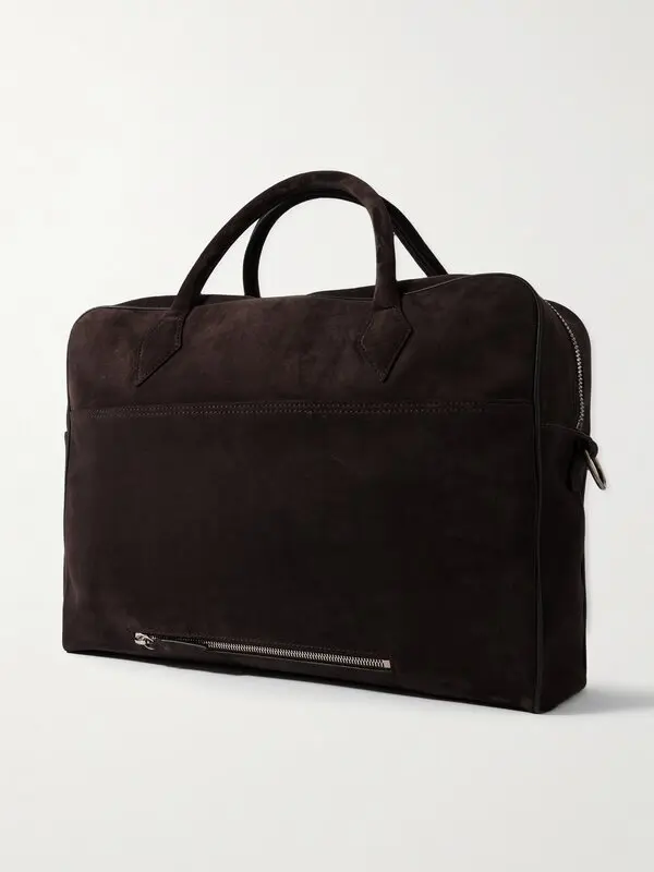 METIER Closer All Day Full-grain Leather-trimmed Suede Briefcase