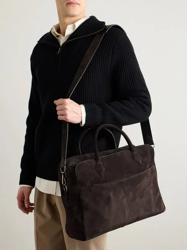 METIER Closer All Day Full-grain Leather-trimmed Suede Briefcase