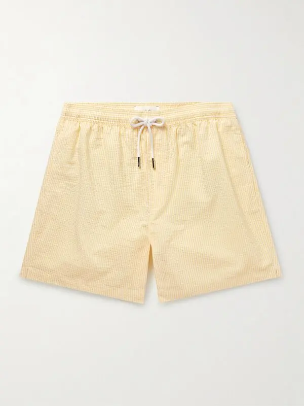 Mr P. Straight-leg Striped Seersucker Swim Shorts - Yellow