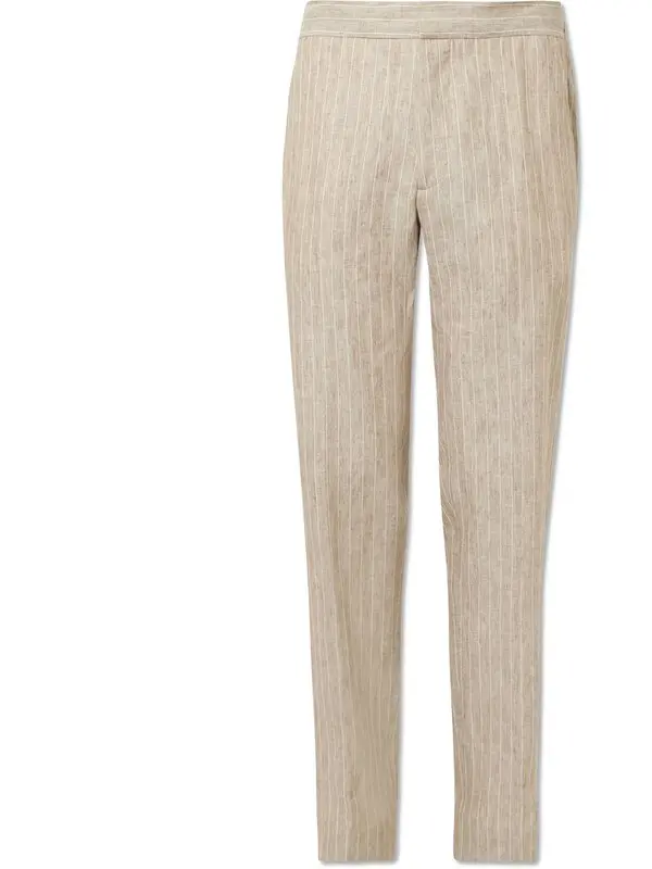 Mr P. James Straight-leg Striped Linen Suit Trousers - Neutrals
