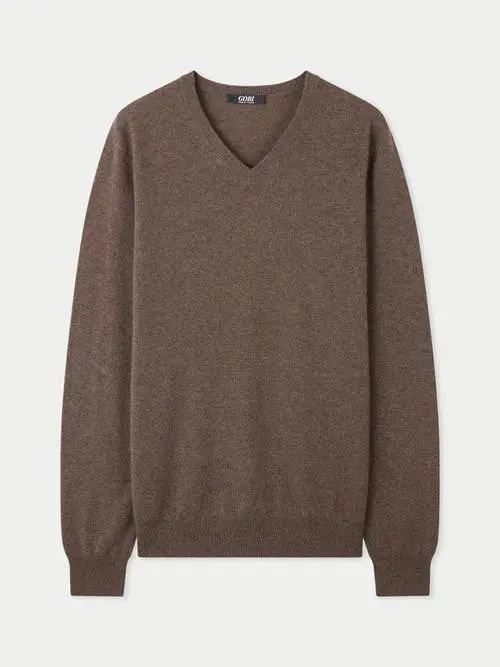Gobi Cashmere Essential V-neck Cashmere Sweater - Cocoa
