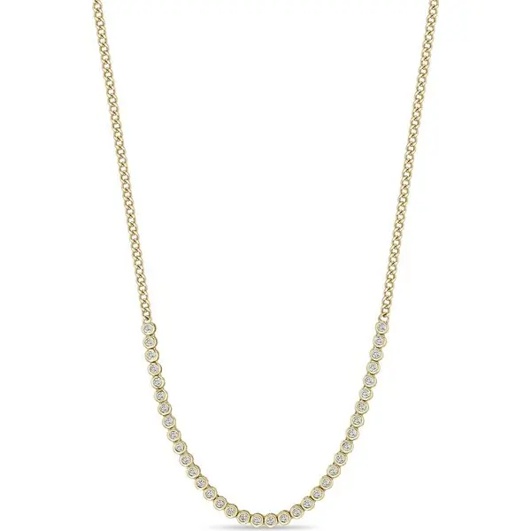 Zoe Chicco Diamond Bezel Curb Chain Necklace - 14k Yellow Gold