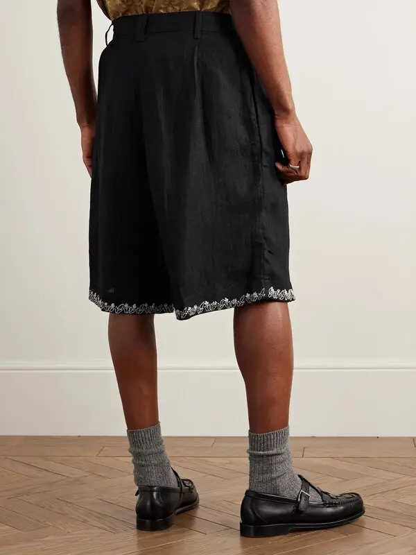 KARTIK RESEARCH Straight-leg Embroidered Linen Shorts