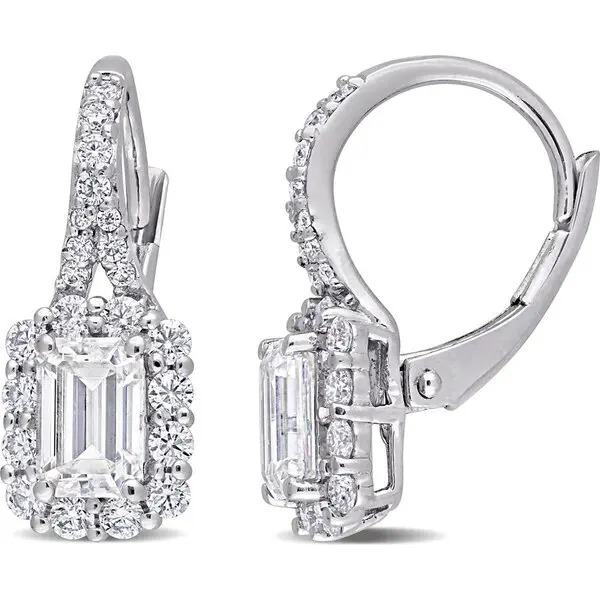 JULIANNA B. Moissanite Halo Leverback Earrings - Sterling Silver