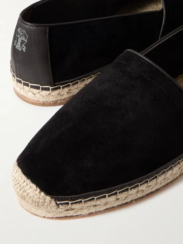 Brunello Cucinelli Leather-trimmed Suede Espadrilles - Black