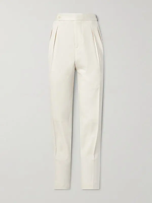 Brunello Cucinelli Straight-leg Pleated Silk-satin Tuxedo Trousers