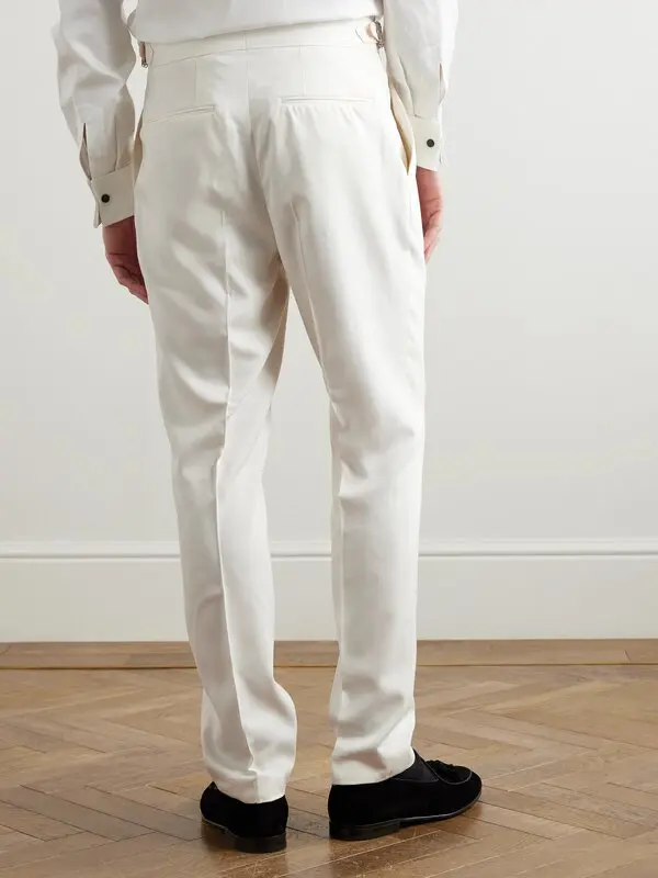 Brunello Cucinelli Straight-leg Pleated Silk-satin Tuxedo Trousers