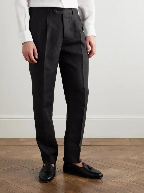 Brunello Cucinelli Slim-fit Pleated Linen Trousers