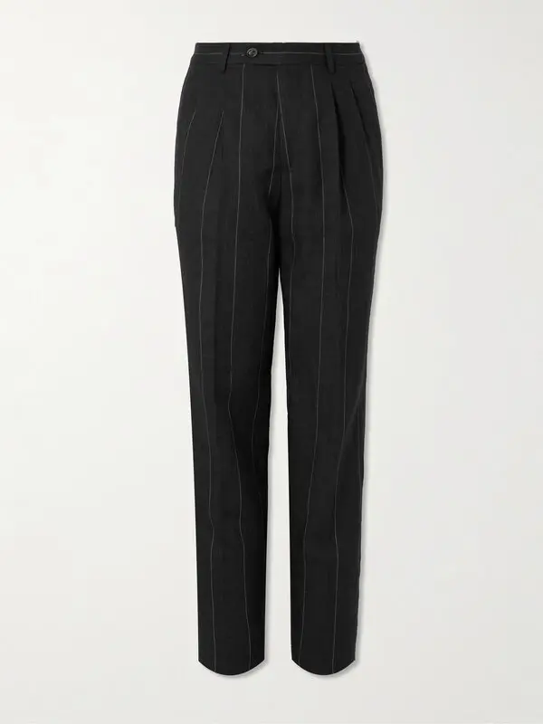 Brunello Cucinelli Slim-fit Pinstriped Linen Suit Trousers - Black