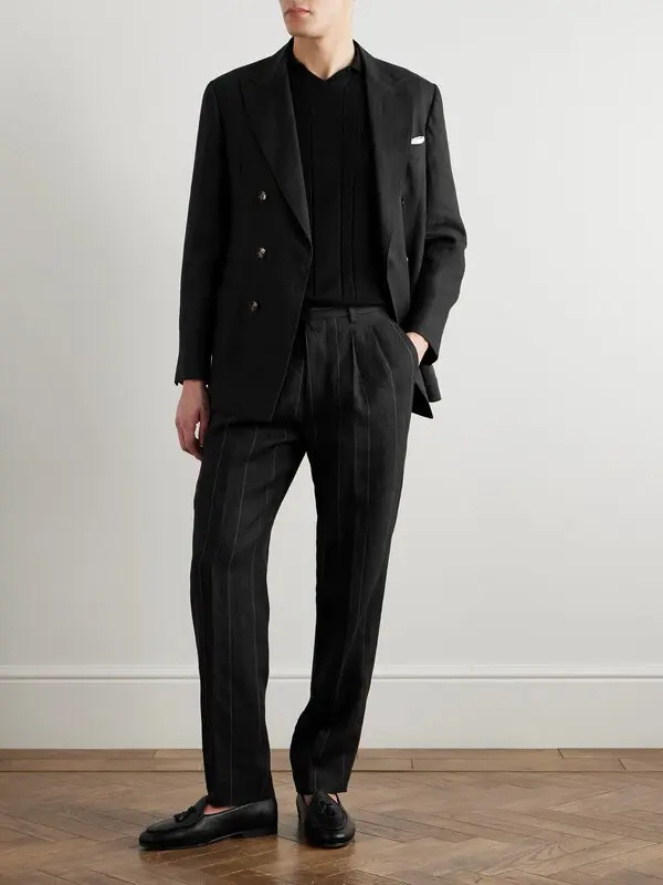 Brunello Cucinelli Slim-fit Pinstriped Linen Suit Trousers - Black