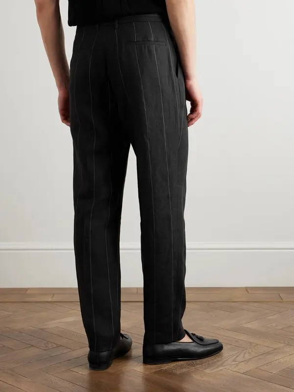 Brunello Cucinelli Slim-fit Pinstriped Linen Suit Trousers - Black