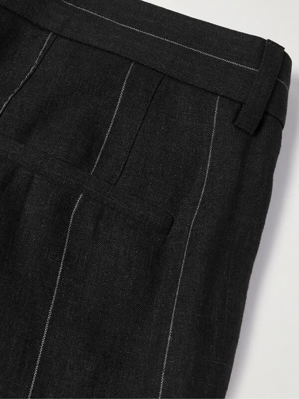 Brunello Cucinelli Slim-fit Pinstriped Linen Suit Trousers - Black