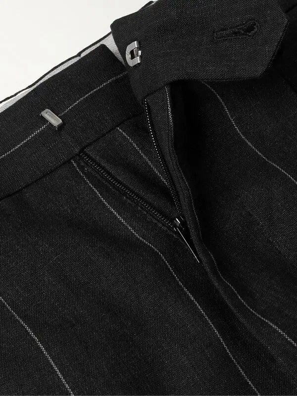 Brunello Cucinelli Slim-fit Pinstriped Linen Suit Trousers - Black