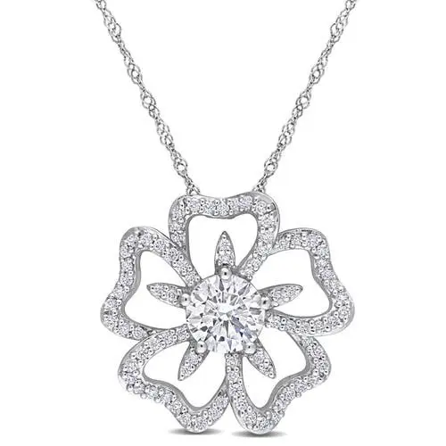 JULIANNA B. Moissanite Flower Pendant Necklace - Sterling Silver