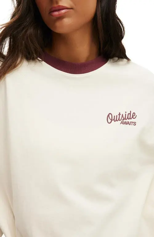 Cotton:on Active Long Sleeve Graphic Crew - Coconut Milk Outdoors Club