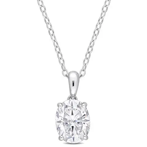 JULIANNA B. Moissanite Oval Solitaire Pendant Necklace - Sterling Silver