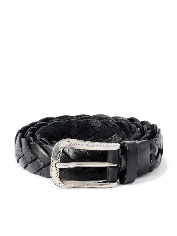 Brunello Cucinelli 3cm Woven Leather Belt - Black
