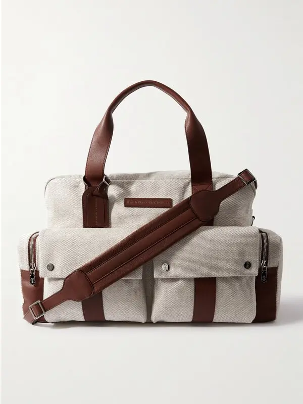 Brunello Cucinelli Leather-trimmed Canvas Weekend Bag