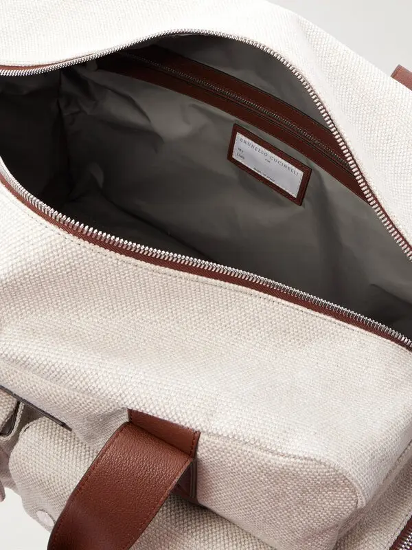 Brunello Cucinelli Leather-trimmed Canvas Weekend Bag