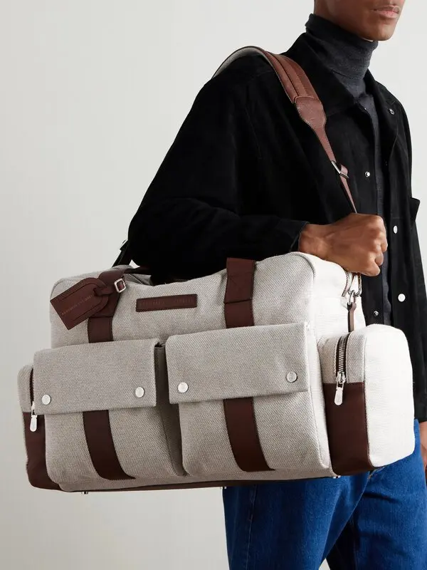 Brunello Cucinelli Leather-trimmed Canvas Weekend Bag