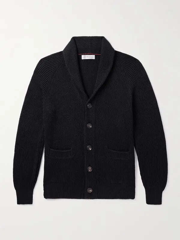 Brunello Cucinelli Shawl-collar Ribbed Cotton Cardigan