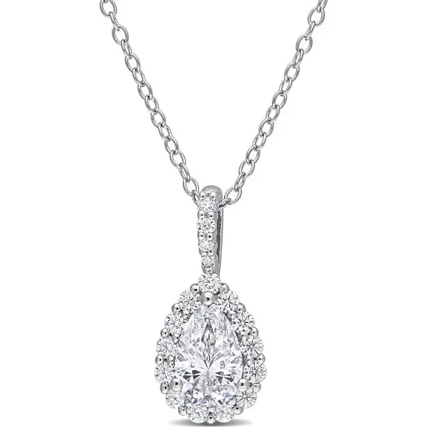 JULIANNA B. Moissanite Teardrop Halo Pendant - Sterling Silver