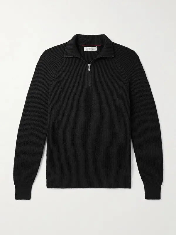 Brunello Cucinelli Ribbed Cotton Half-zip Sweater