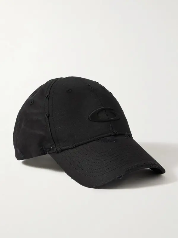 Balenciaga Cargo Distressed Logo-embroidered Baseball Cap - Black