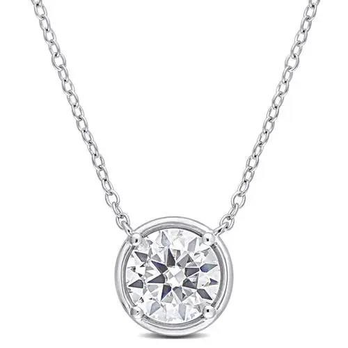 JULIANNA B. Moissanite Halo Pendant Necklace - Sterling Silver